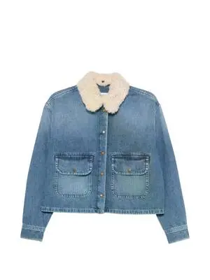Moncler Long Sleeve Jacket With Fur Trim - Blue