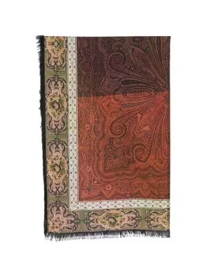PIERRE-LOUIS MASCIA Paisley-print Fringed Scarf - Brown