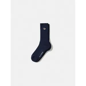 EDMMOND STUDIOS Duck Logo Ribbed Crew Socks - Plain Navy