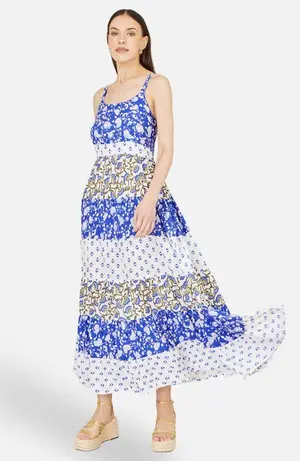 YUMI Patchwork Print Tiered Maxi Dress