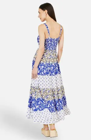 YUMI Patchwork Print Tiered Maxi Dress