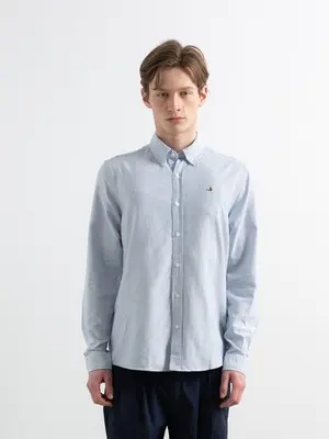 EDMMOND STUDIOS Duck Logo Striped Oxford Shirt - Plain Light Blue