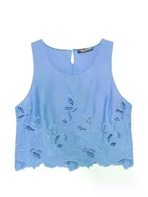 Ermanno Scervino Floral Embroidered Scalloped Hem Top - Blue