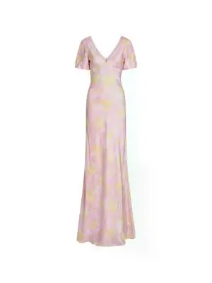 MARKARIAN Lilou Floral-print Puff-sleeve V-neck Silk Maxi Dress - Pink