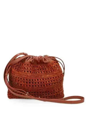 Chloé Mini Raffia Drawstring Shoulder Bag - Brown