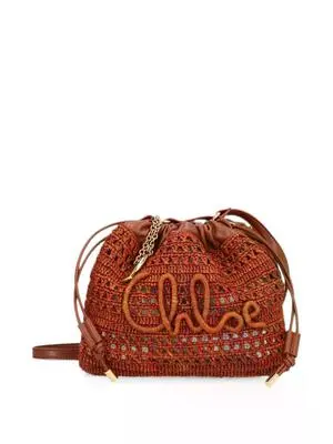 Chloé Mini Raffia Drawstring Shoulder Bag - Brown