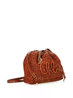 Chloé Mini Raffia Drawstring Shoulder Bag - Brown