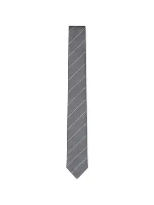 Thom Browne Pinstripe-pattern Rwb-stripe Tie - Grey