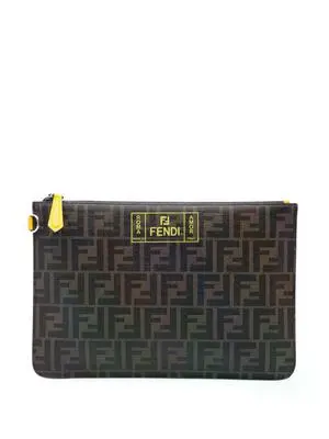Fendi 2010-2026 Zucca Coated Canvas Roma Amor Zip Pouch Clutch Bag - Brown