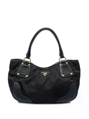 Prada 2013-2026 Vitello Daino Trimmed Tessuto Handbag - Black