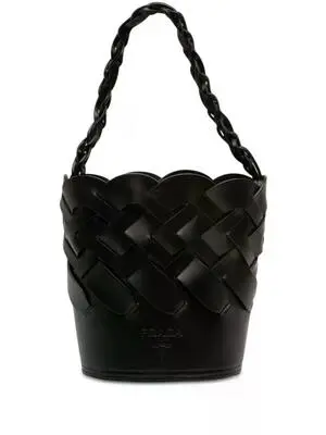 Prada 2020-2026 Vitello Intreccio Tress Bucket Bag - Black