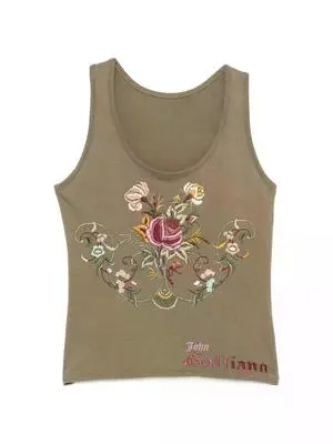 John Galliano 2000s Floral-embroidered Tank Top - Green