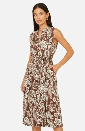 YUMI Leaf Print Shirt Dress