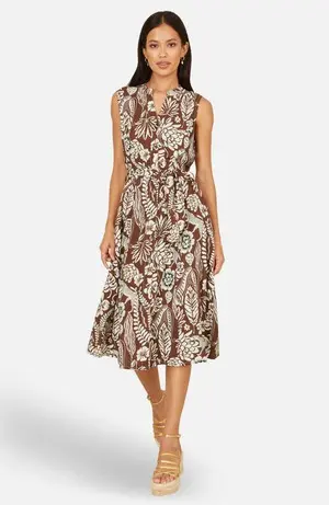 YUMI Leaf Print Shirt Dress