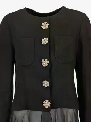 Karl Lagerfeld Embellished Flower-button Sheer-hem Jacket