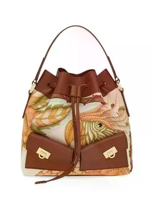 FERRAGAMO Parrots Pattern Printed Twill Bucket Bag
