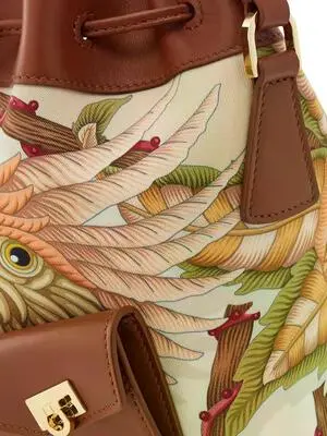 FERRAGAMO Parrots Pattern Printed Twill Bucket Bag - Orange