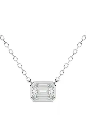 DIAMOND ESSENTIALS Emerald-cut Diamond Pendant Necklace In 14k White Gold - Silver