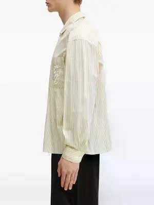 Filling Pieces Striped Embroidered-logo Shirt - Yellow