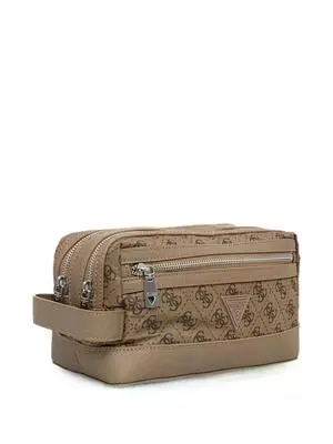 Guess Logo-print Zip-around Wash Bag - Neutrals