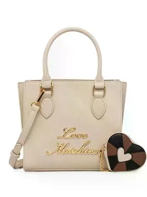 Moschino Logo Lettering Heart Charm Tote Bag - Neutrals