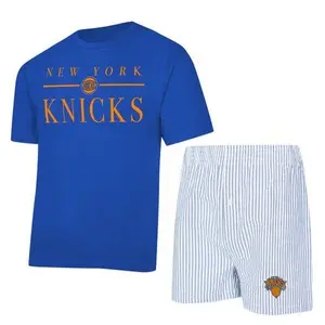 CONCEPTS SPORT White New York Knicks Copeland T-shirt & Shorts Sleep Set - Blue