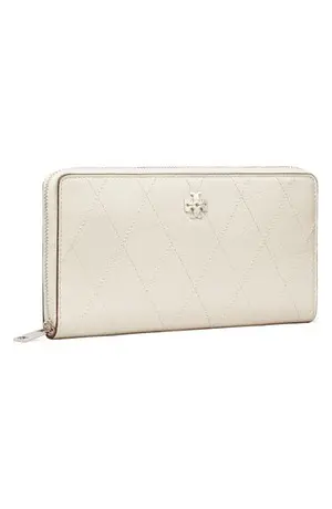 Tory Burch Charlie Leather Continental Zip Wallet - Light Cream