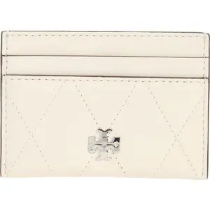 Tory Burch Charlie Quilted Leather Card Case - Light Cream