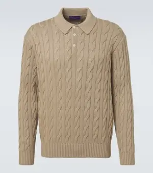 Ralph Lauren Purple Label Cable-knit Cotton And Silk Polo Sweater - Beige