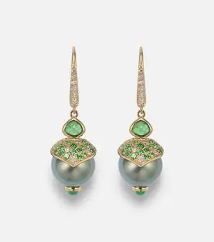 Marina B 18kt Yellow Tsavorite And Diamond Drop Earrings - Gold