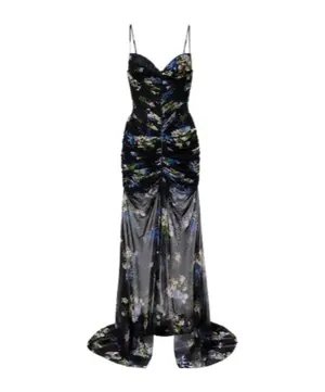 Blumarine Floral Ruched Sheer Gown
