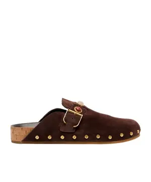 Veronica Beard Fern Embellished Suede Mules - Brown