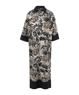 ERMANNO FIRENZE Graphic-print Button-up Midi Dress - Black