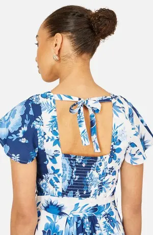 YUMI Floral Belted Midi Dress