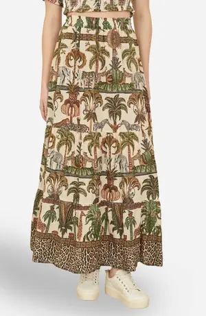 YUMI Cotton Voile Safari Midi Skirt - Multi