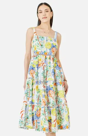 YUMI Print Cotton Midi Sun Dress - Multi
