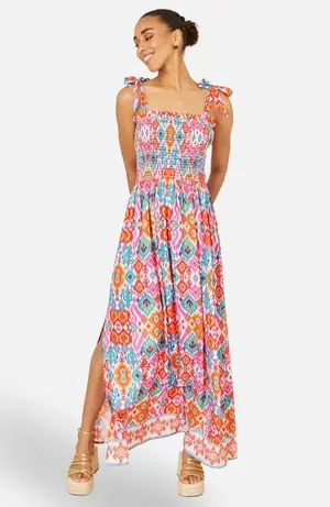 YUMI Ikat Print Maxi Sun Dress - Multi
