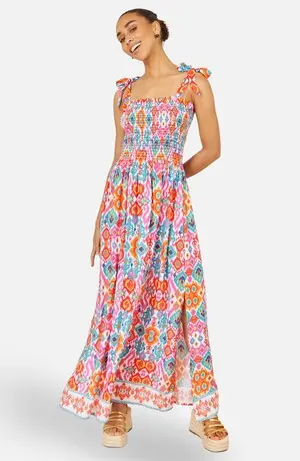YUMI Ikat Print Maxi Sun Dress