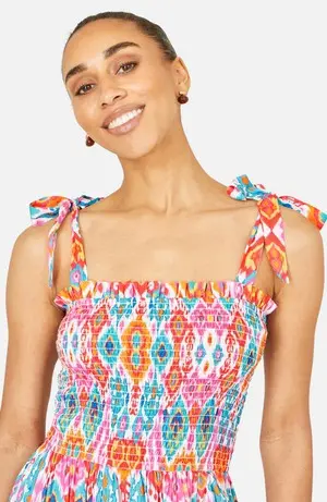 YUMI Ikat Print Maxi Sun Dress
