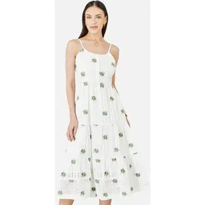 YUMI Embroidered Broderie Midi Sun Dress - White