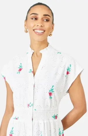 YUMI Broderie Anglaise Embroidered Midi Dress