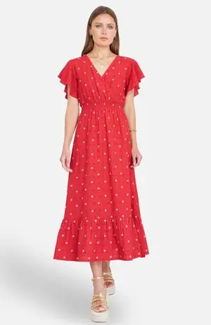 YUMI Broderie Anglaise Wrap Midi Dress