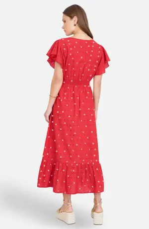 YUMI Broderie Anglaise Wrap Midi Dress