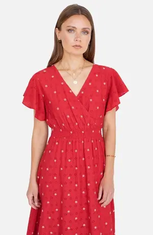YUMI Broderie Anglaise Wrap Midi Dress