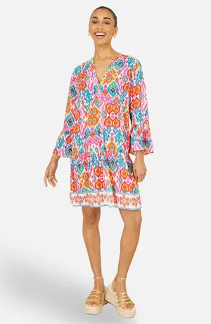 YUMI Ikat Print Beach Tunic Dress