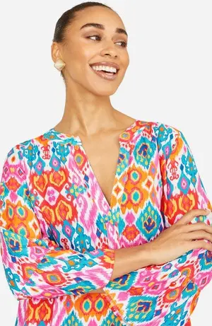 YUMI Ikat Print Beach Tunic Dress