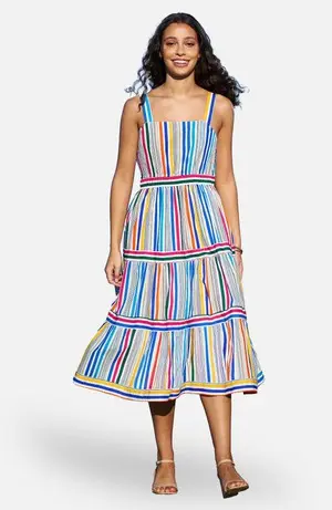 YUMI Stripe Cotton Midi Dress - Multi