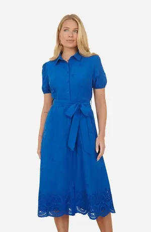 YUMI Cotton Shirt Midi Dress - Blue