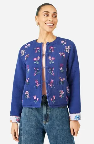 YUMI Embroidered Cotton Jacket - Blue