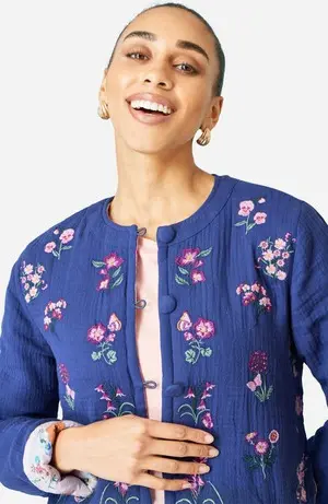 YUMI Embroidered Cotton Jacket - Blue